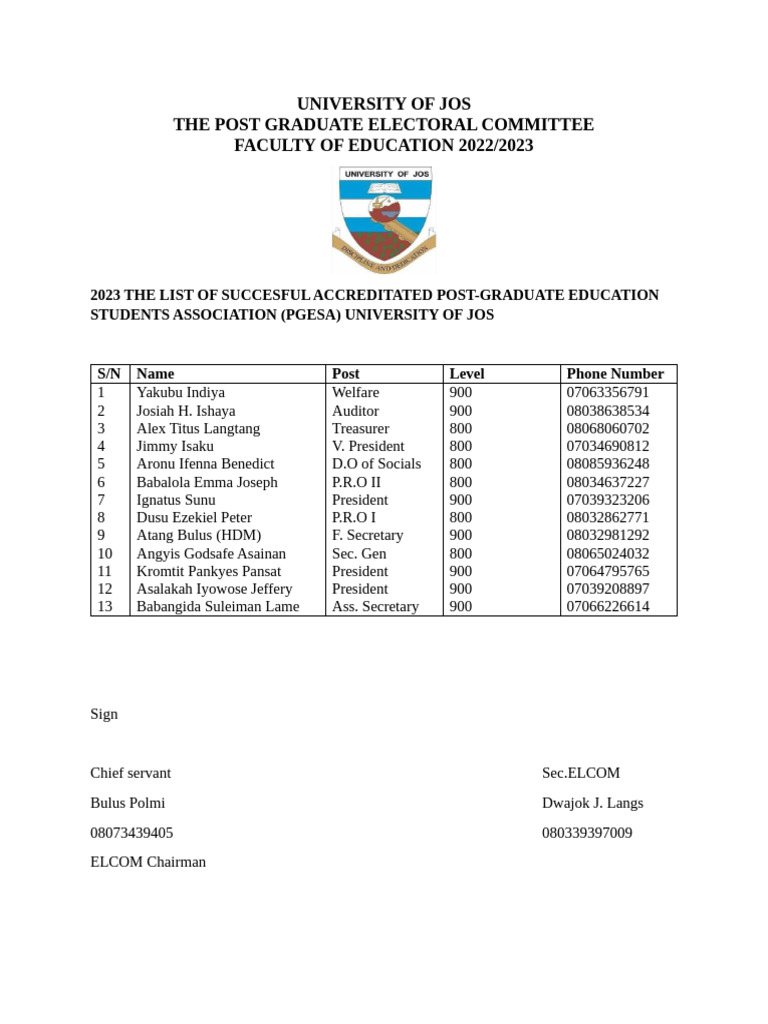 University Of Jos Pdf