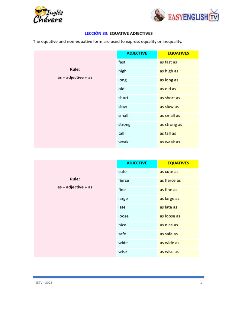 Equative Adjectives Explained | PDF