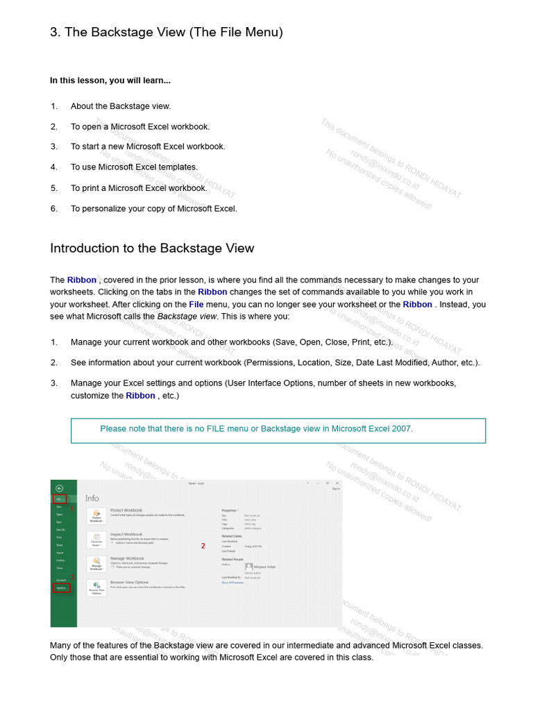 3.The Backstage View (The File Menu) | PDF | Microsoft Excel | System Software