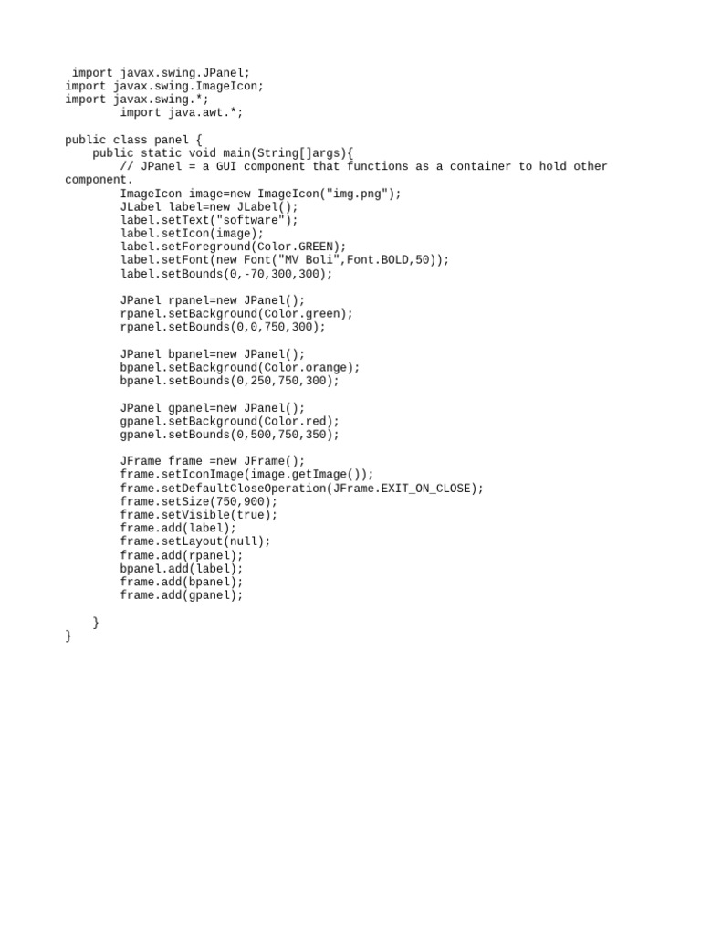 Java GUI with JPanel Basics | PDF