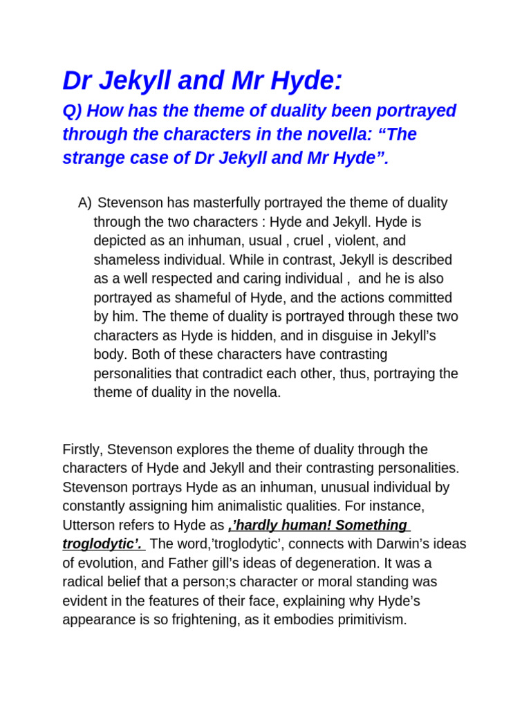 Dr Jekyll and Mr Hyde_ Theme of Duality | PDF | Strange Case Of Dr ...