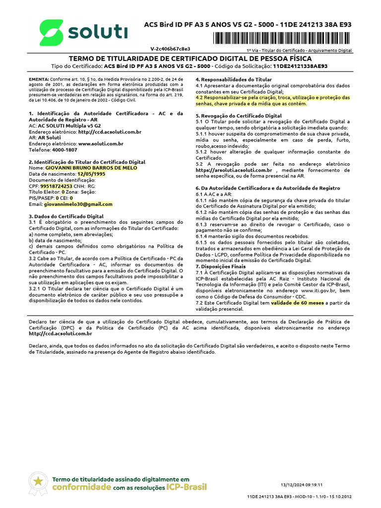 Certificado Digital ACS Bird ID PF A3 | PDF | Autenticação | Política ...