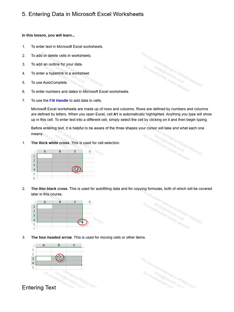 5. Entering Data in Microsoft Excel Worksheets | PDF | System Software | Software
