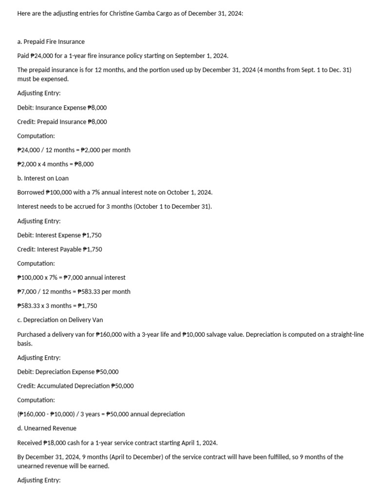 Here Are The Adjusting Entries For Christine Gamba Cargo As of December ...