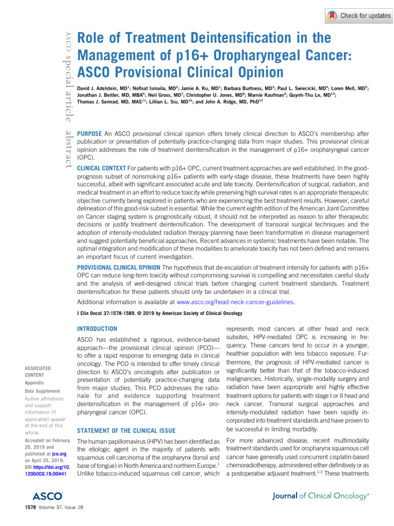 Et Al 2019 Role of Treatment Deintensification in The Management of p16 ...