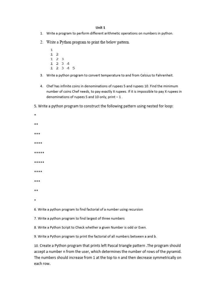 Unit 1 Lab Question Bank | PDF