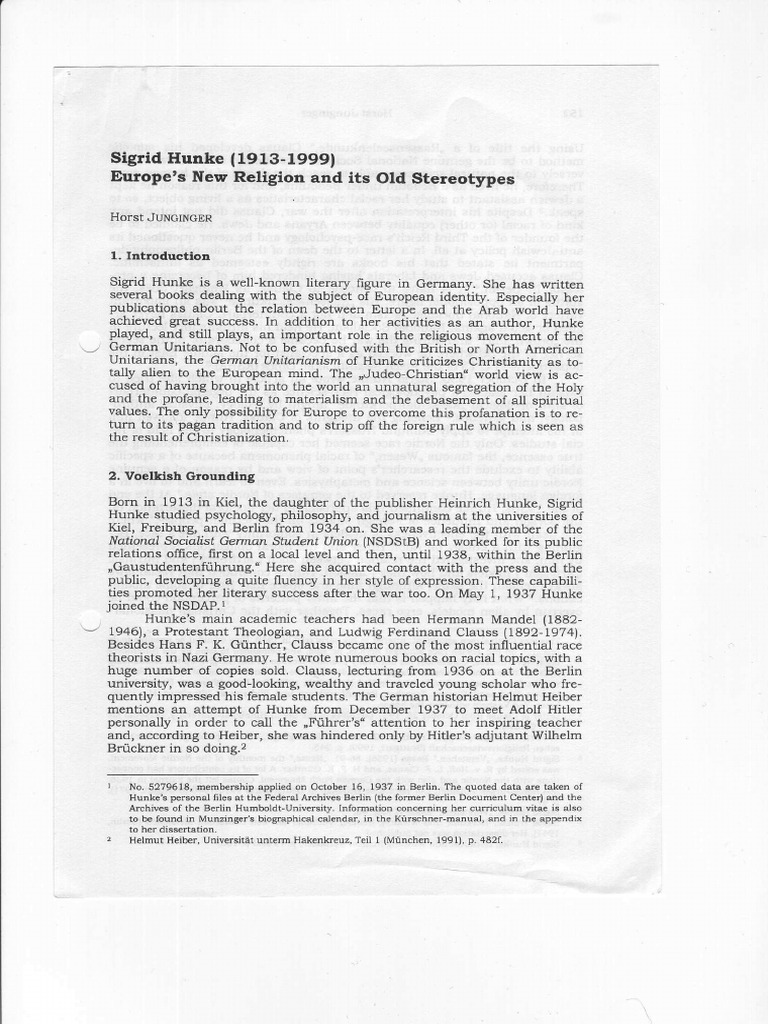 Sigrid Hunke 1913 1999 Europe S New Reli | PDF | Antisemitism