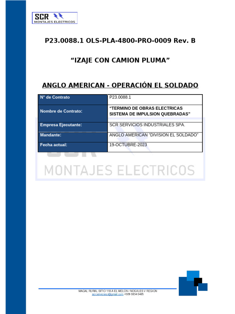 09.-P23.0088.1 OLS-PLA-4800-PRO-009 Rev. B Izaje Con Camion Pluma | PDF | Grúa (máquina) | Residuos