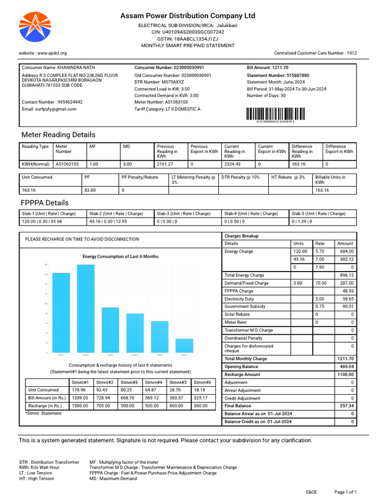 apdcl june bill | PDF | Sustainable Energy | Nature