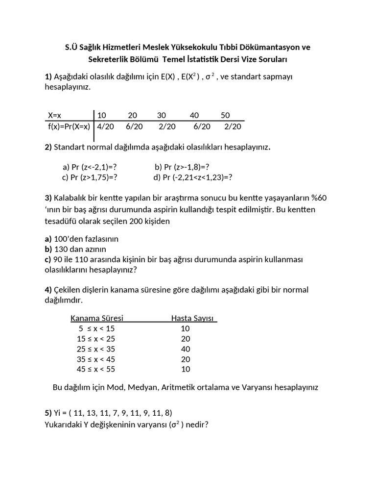 Temel Istatistik Vize Sorulari 1 1 | PDF