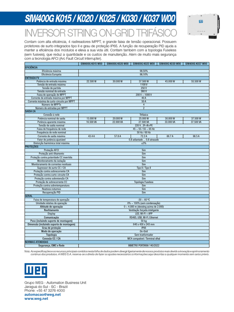 2024-10-16+WEG+SIW400G+K015-037+W00 | PDF | Engenharia Elétrica | Eletricidade