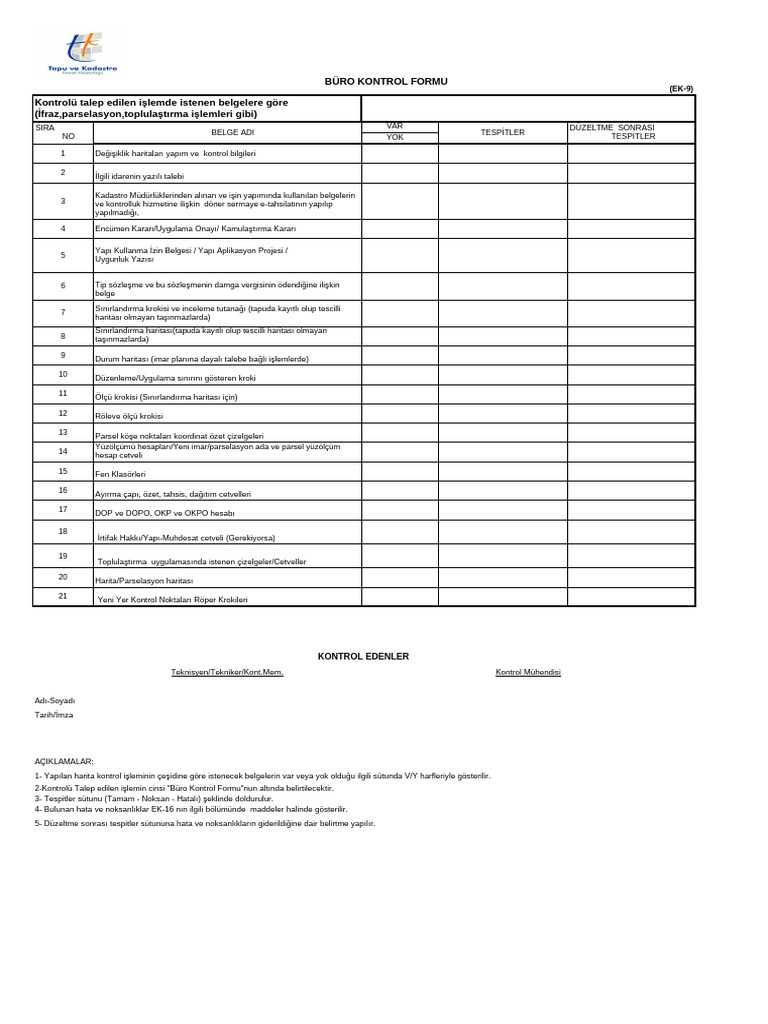 Ek-9 Büro Kontrol Formu - v1 | PDF