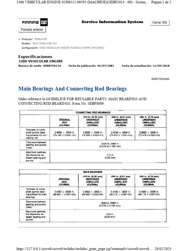 3306pc Biela y Bancadas Espec | PDF