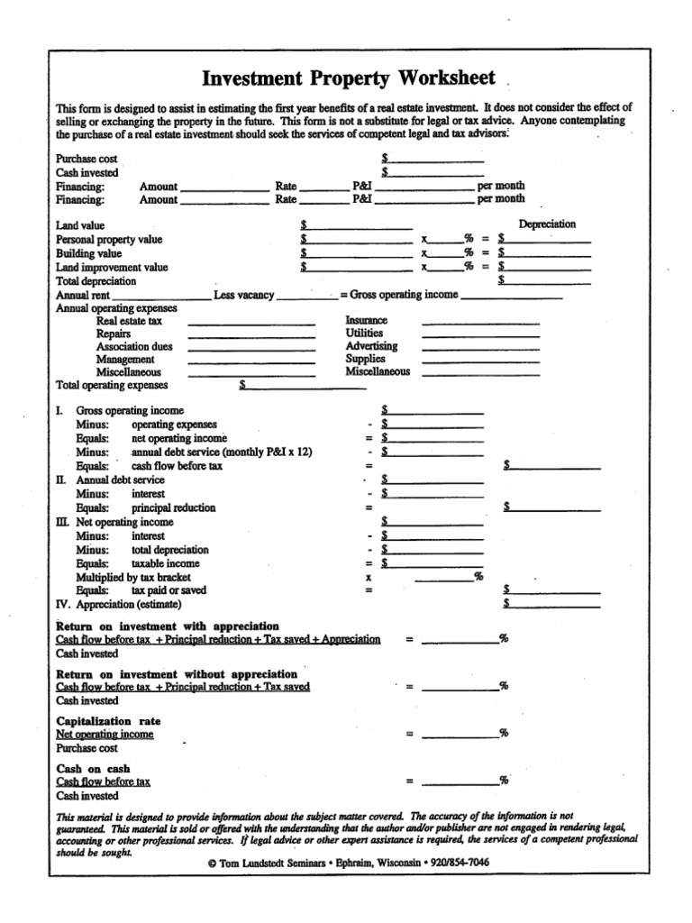 Investment Property Worksheetforhandouts | PDF