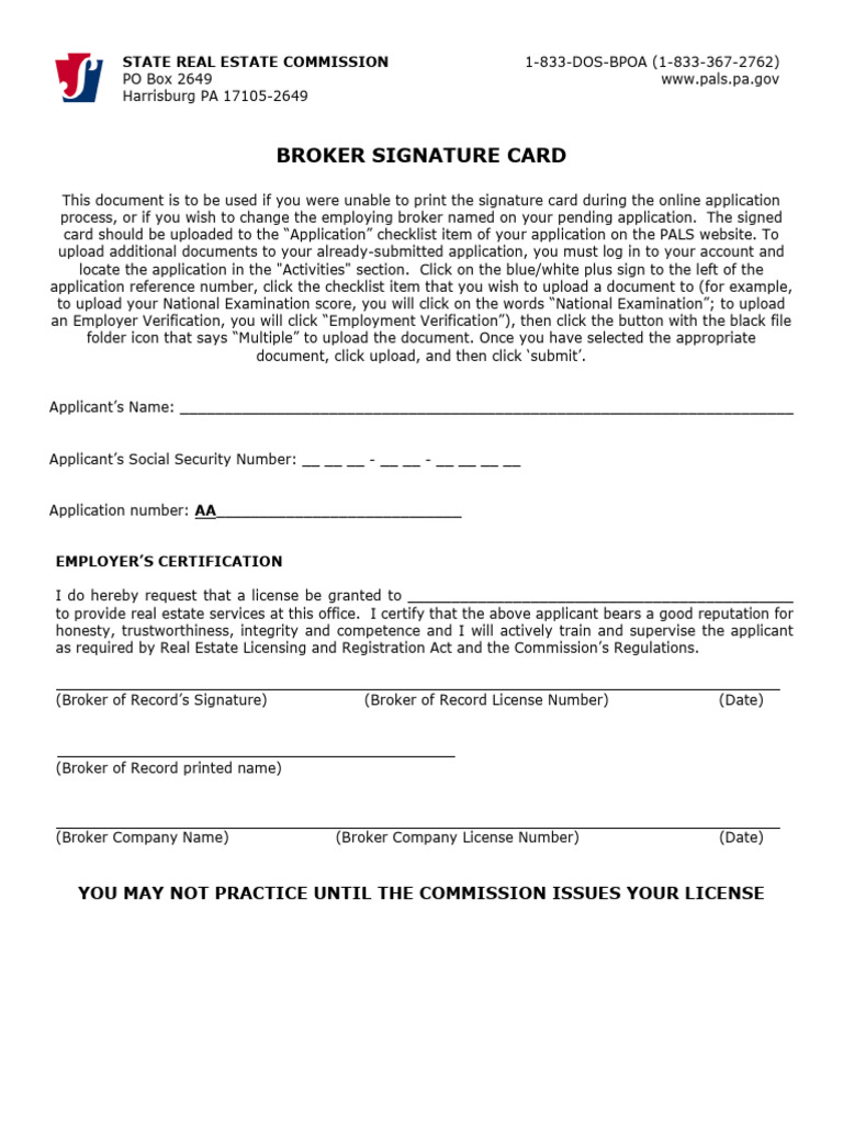Broker Signature Card Instructions | PDF
