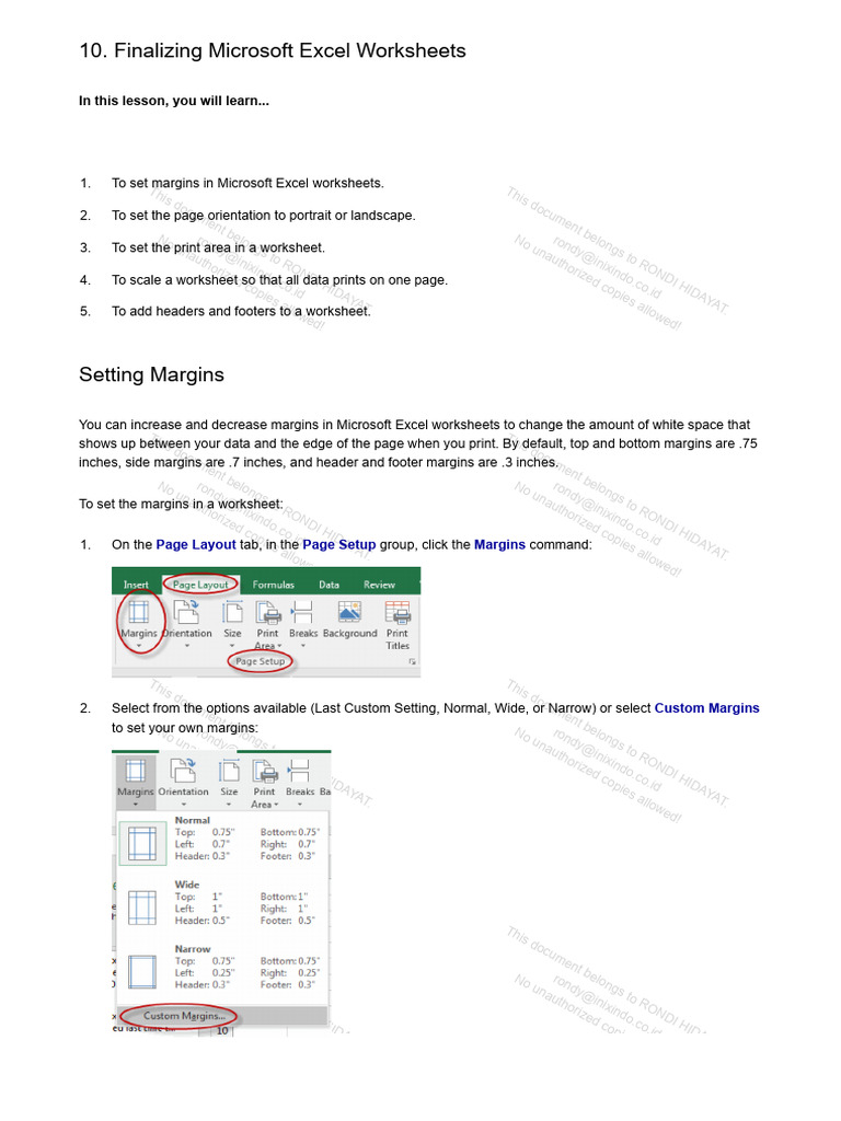 10. Finalizing Microsoft Excel Worksheets | PDF | Microsoft Windows ...