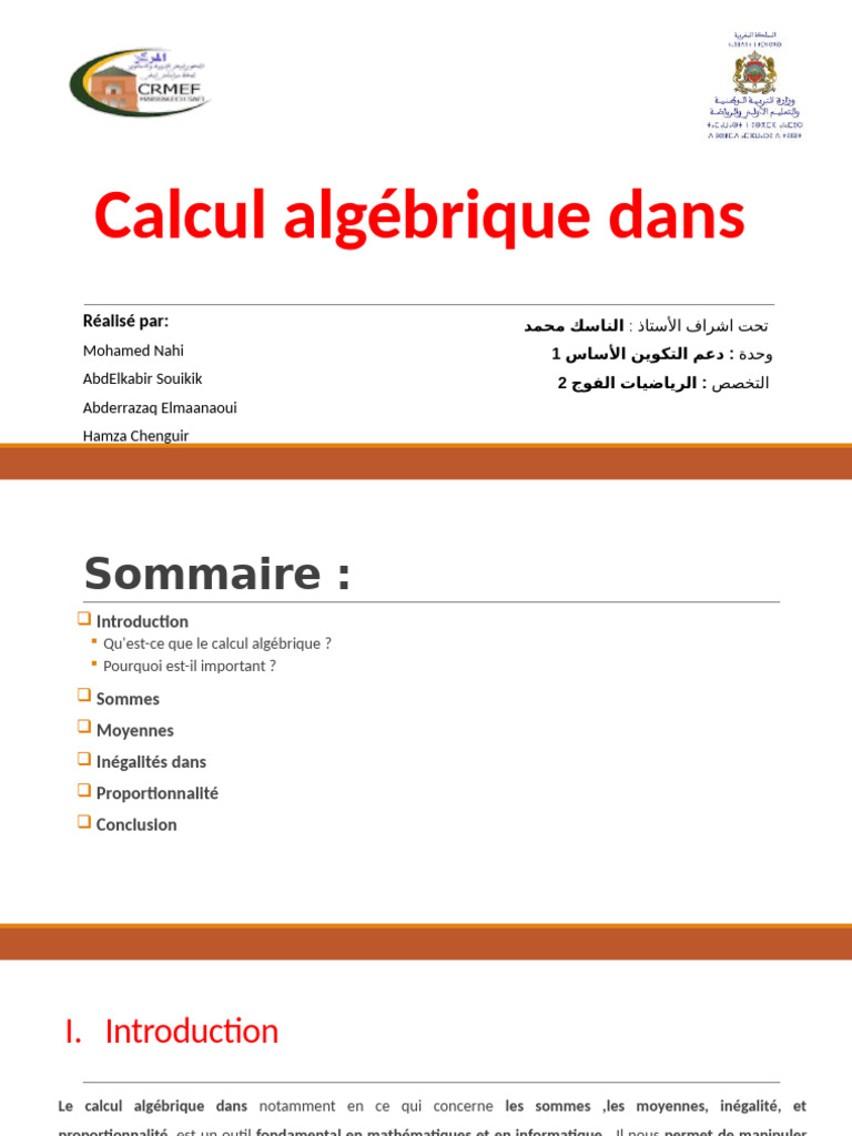 Présentation Calcul Algébrique Dans R | PDF | Algèbre | Moyenne