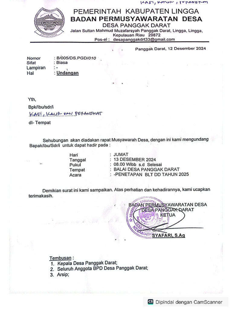 Undangan Musdes BLT DD 2025 | PDF
