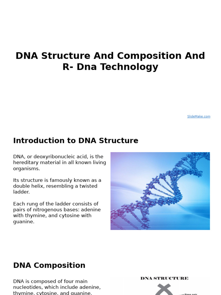 DNA Structure and Composition and R - Dna Technology | PDF