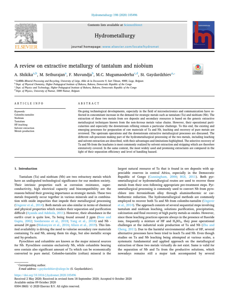 Tantalum and Niobium Extraction Review | PDF | Ore | Minerals