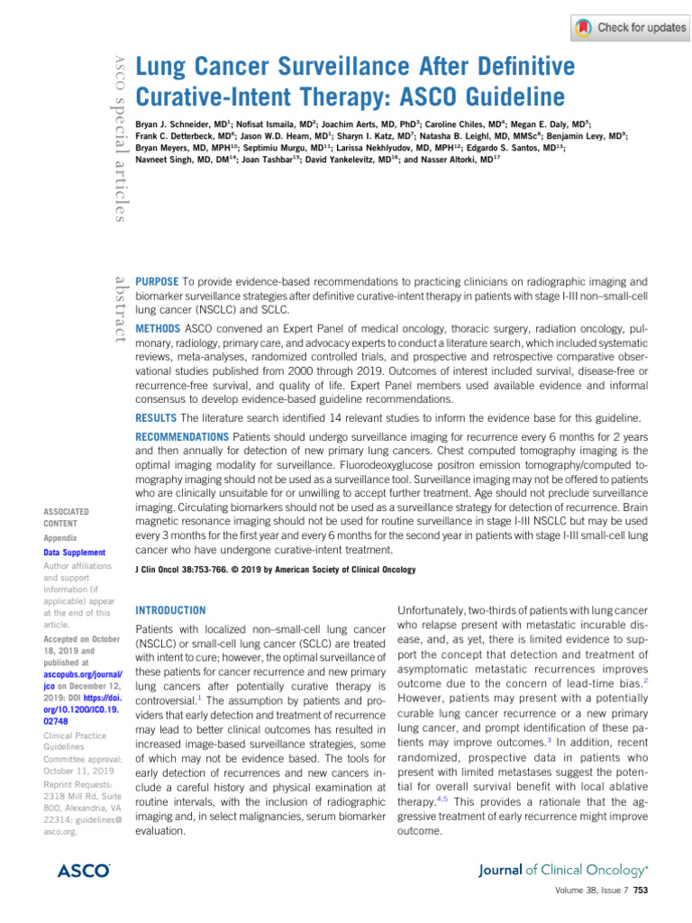 Et Al 2019 Lung Cancer Surveillance After Definitive Curative Intent ...