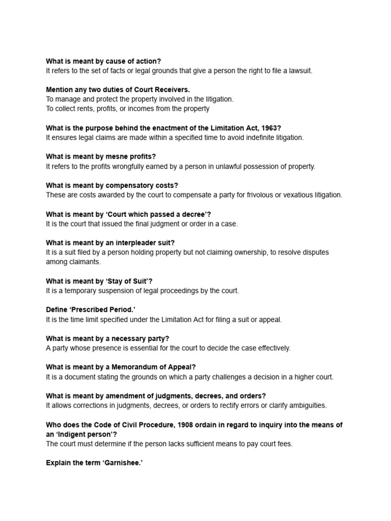 CPC ONE LINER | PDF | Lawsuit | Judgment (Law)