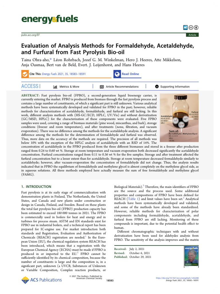 Ohra Aho Et Al 2021 Evaluation of Analysis Methods For Formaldehyde ...