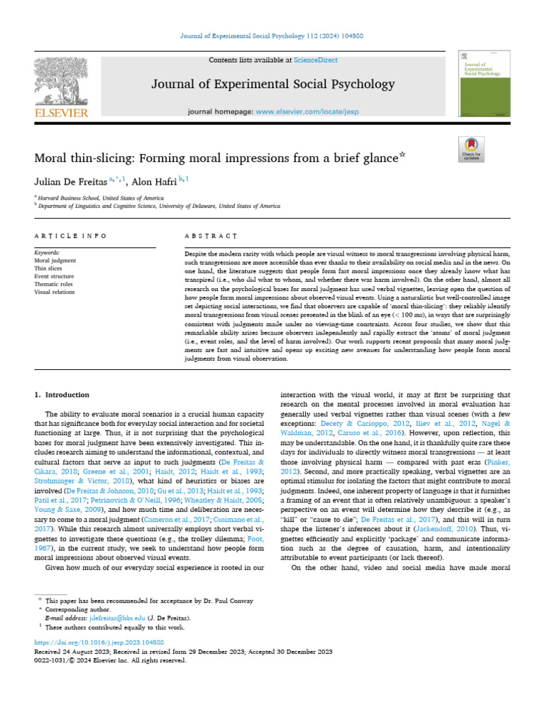 De Freitas and Hafri - 2024 - Moral Thin-Slicing Forming Moral Impressions From A Brief Glance ...