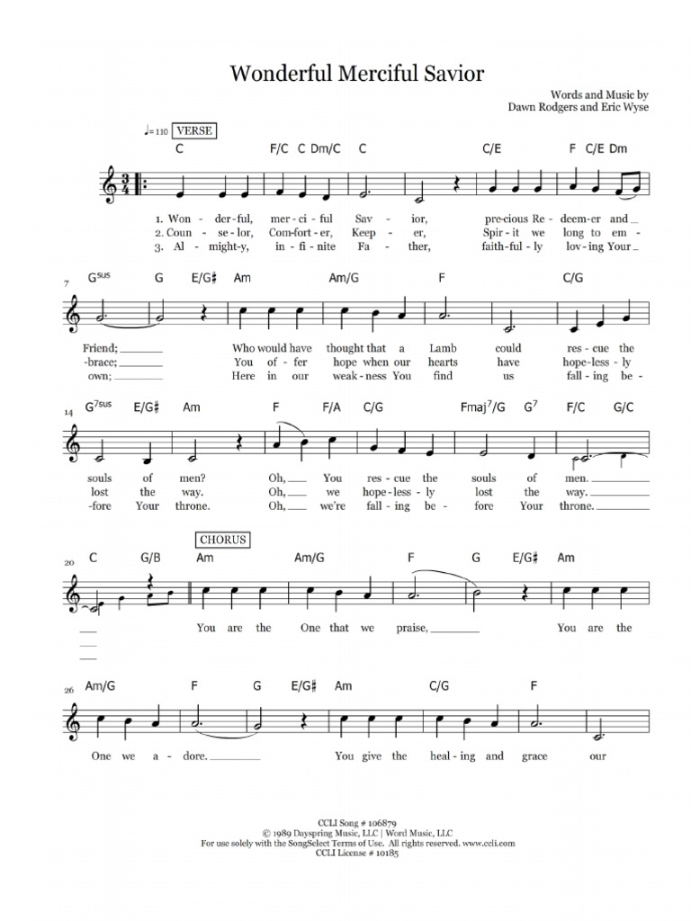 Wonderful Merciful Savior 单行谱 | PDF