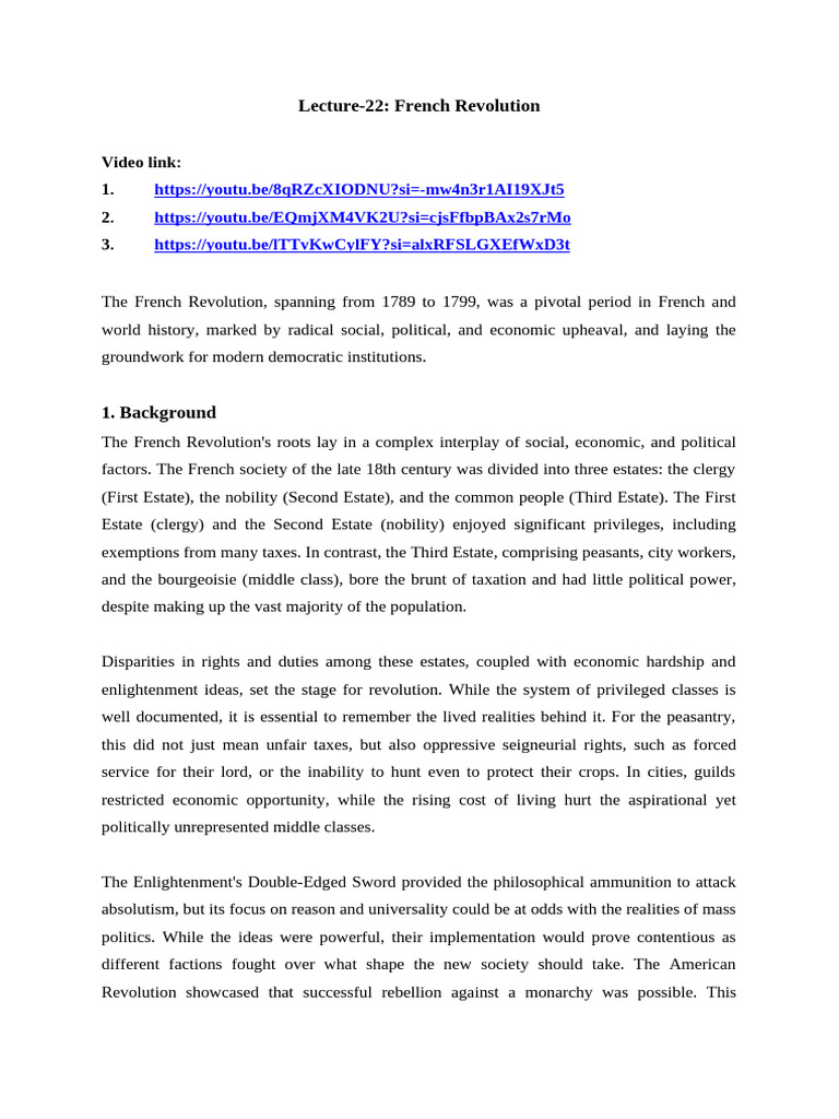 Lecture-22-French Revolution | PDF | Cost Of Living | First French Empire