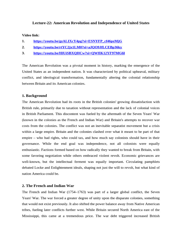 Lecture-22-American Revolution and Independence of United States | PDF ...