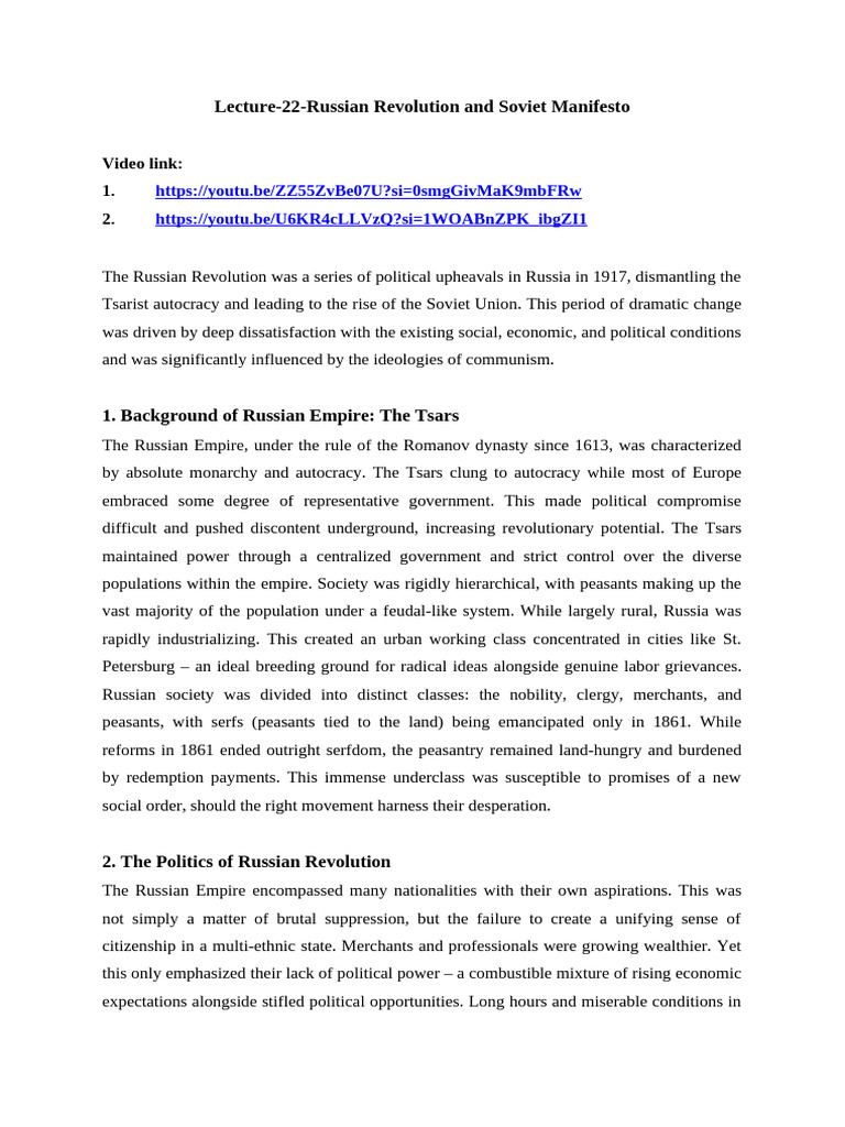 Lecture-22-Russian Revolution and Soviet Manifesto | PDF | Russian ...