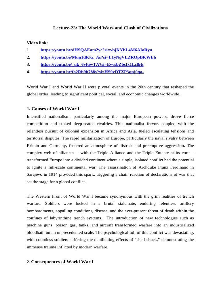 Lecture-23-The World Wars and Clash of Civilizations | PDF | World War II | Nazi Germany