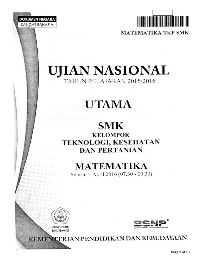 UN Matematika SMK TKP 2016 | PDF