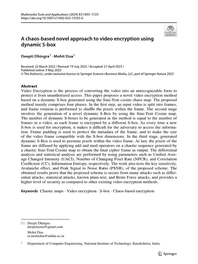 s11042-023-15593-6 | PDF | Chaos Theory | Encryption