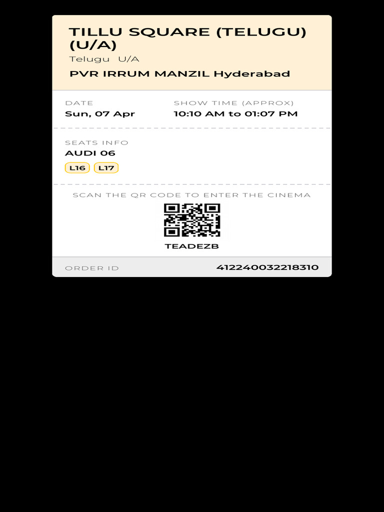 Tillu Square (Telugu) (U/A) : PVR Irrum Manzil Hyderabad | PDF