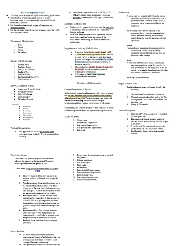 Contemporary World_Reviewer | PDF | Globalization | International Law
