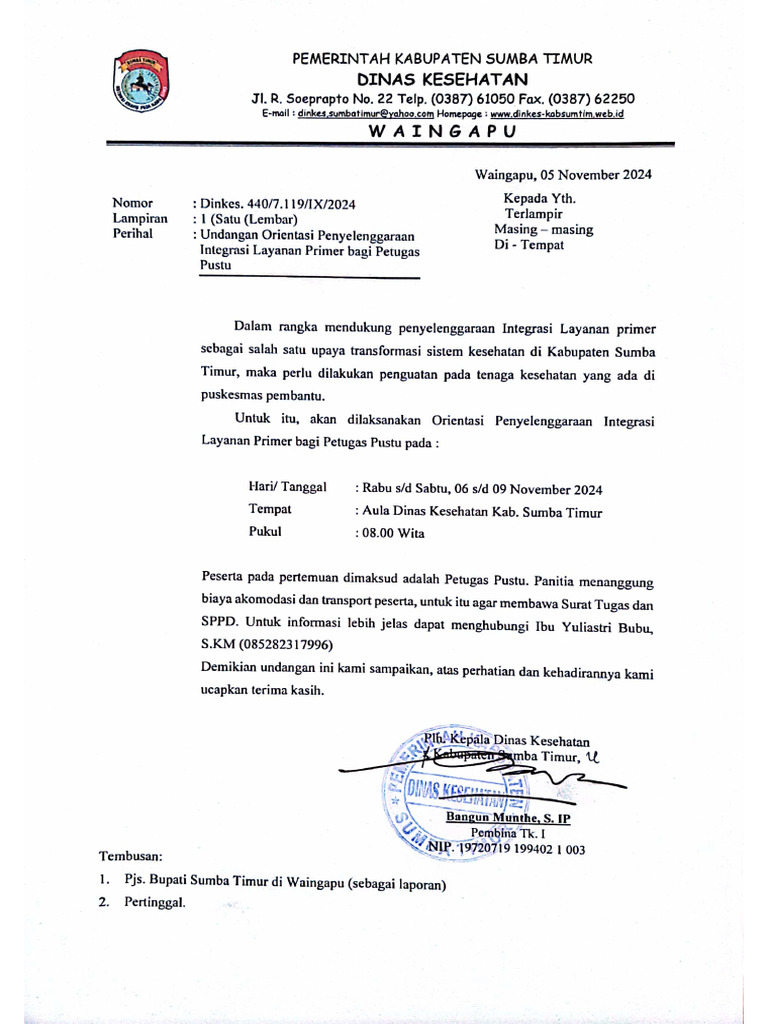 Undangan Orientasi Penyelenggaraan ILP Bagi Petugas Pustu | PDF