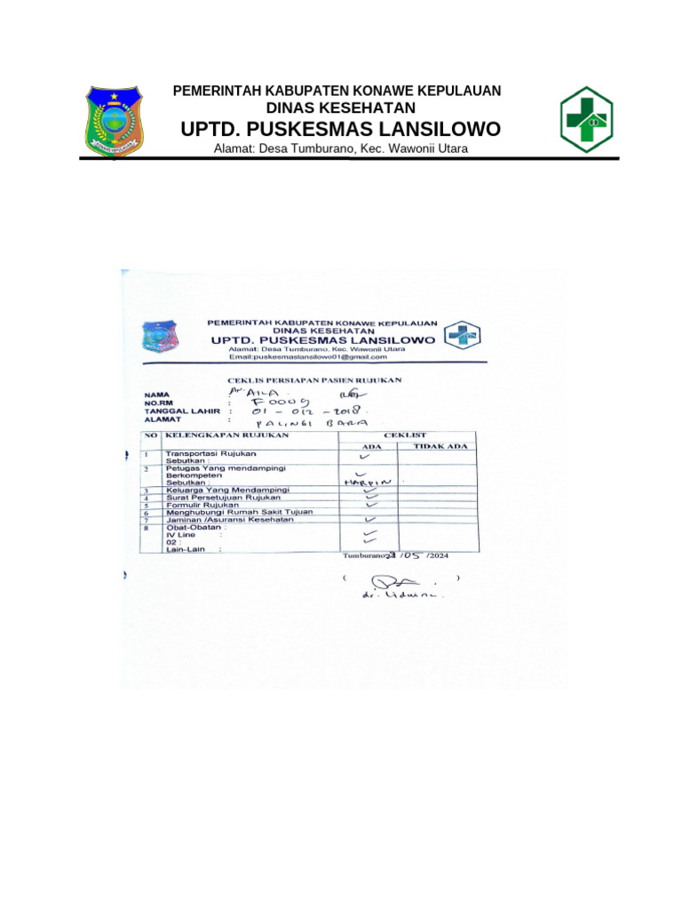 Ceklis Persiapan Rujukan | PDF