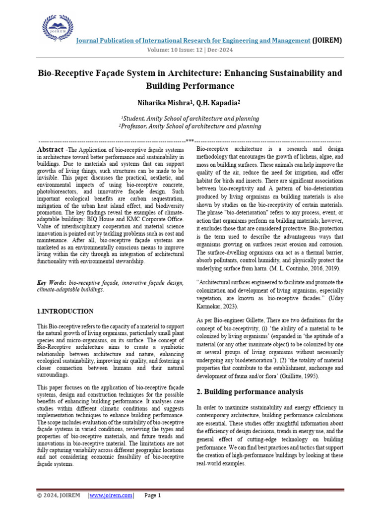 Bio-Receptive Façade System in Architecture Enhancing Sustainability ...