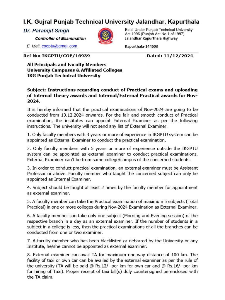 I.K. Gujral Punjab Technical University Jalandhar, Kapurthala | PDF | Educational Assessment And ...