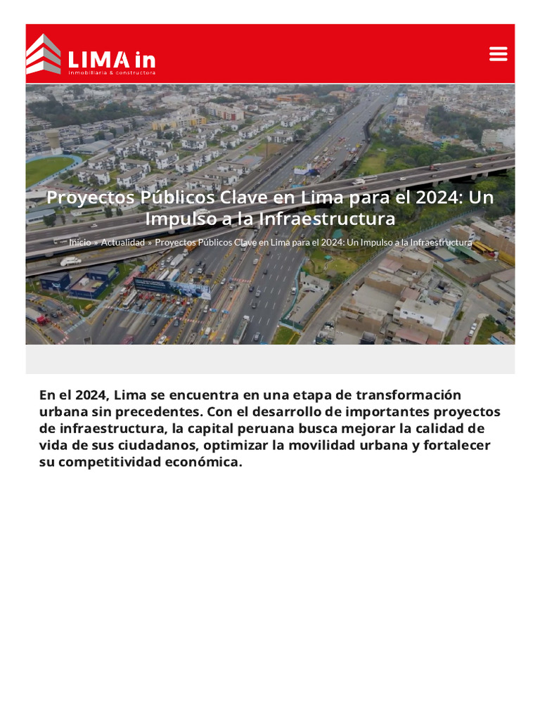 Proyectos Públicos Clave en Lima Para El 2024_ Un Impulso a La Infraestructura - Lima In | PDF ...
