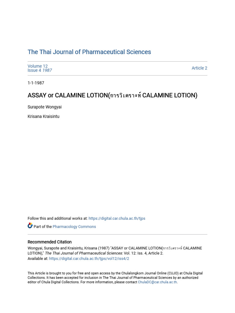 ASSAY or CALAMINE LOTION ( - CALAMINE LOTION) | PDF | Titration | Chemistry