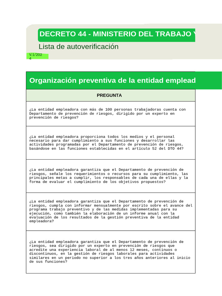 LV - Autoevaluación Dto 44 | PDF | Seguridad y salud ocupacional | La seguridad
