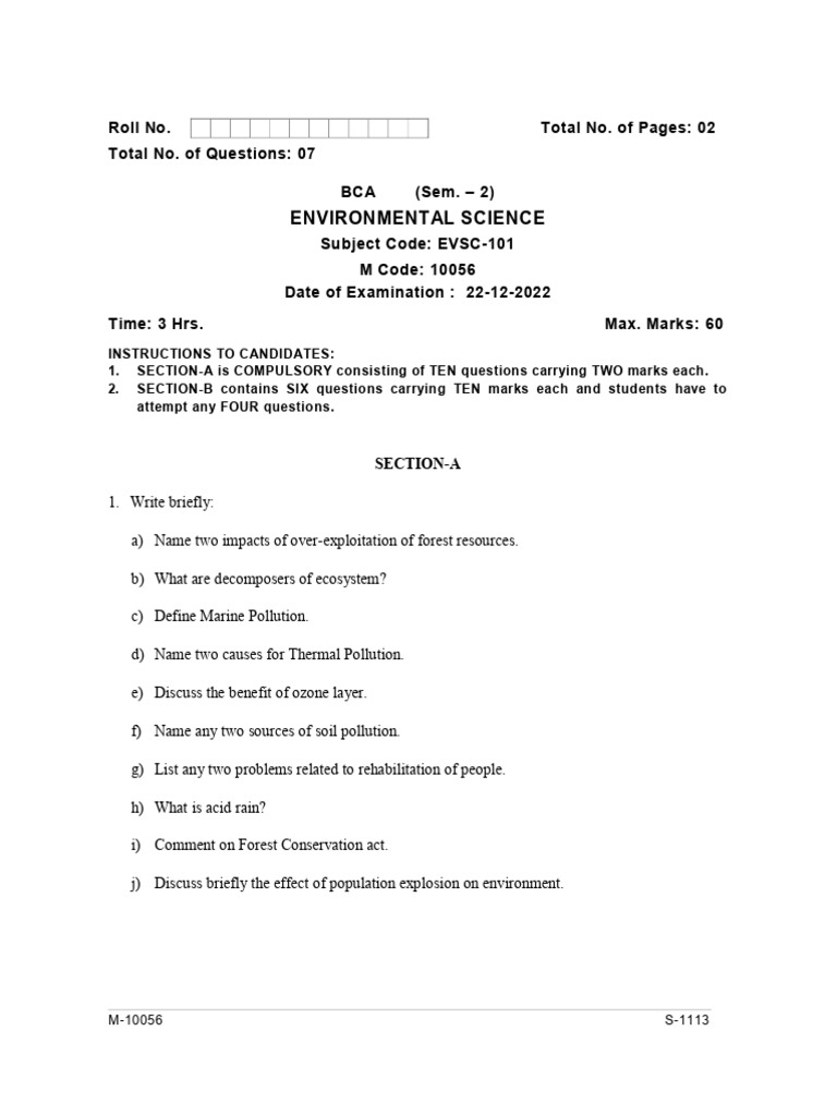 Bca 2 Sem Environmental Science 10056 Dec 2022 | PDF