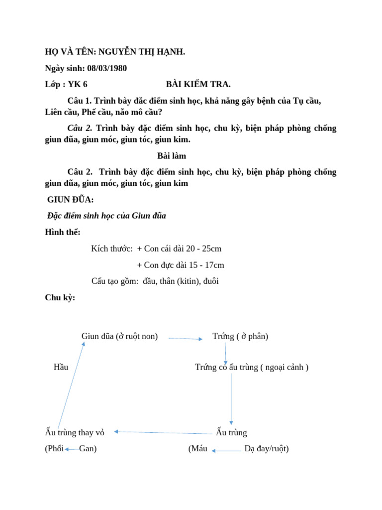 30. 11 Nguyễn Thị Hạnh Bài KT YK6 | PDF