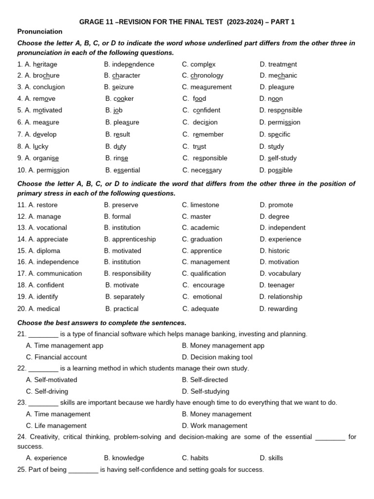Đề cg k11 -HK2 (PART 1) | PDF | Teachers | Decision Making