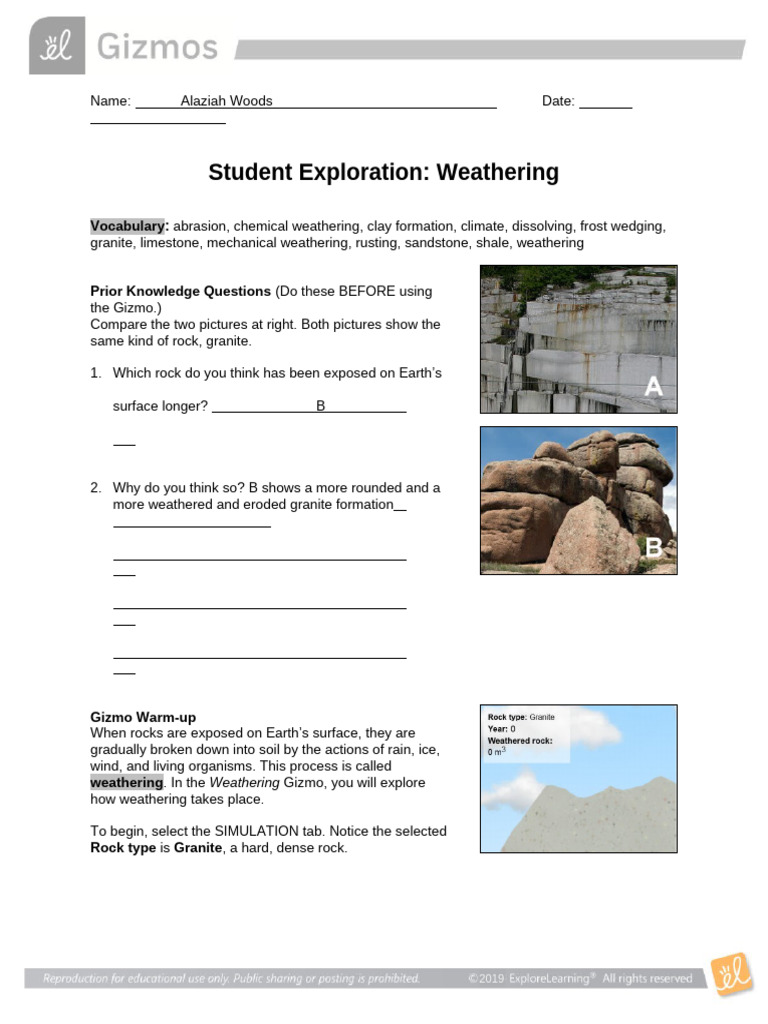 Weathering Gizmo Activity A | PDF | Weathering | Geology