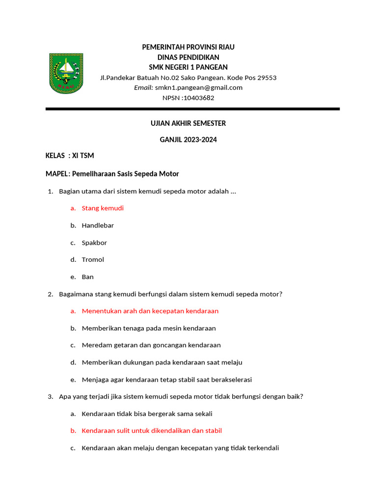 Soal Uas Xi Psms - Copy | PDF