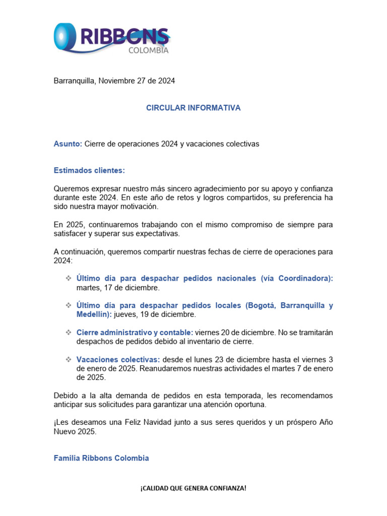 Vacaciones Colectivas 2025 Confirmadas | PDF